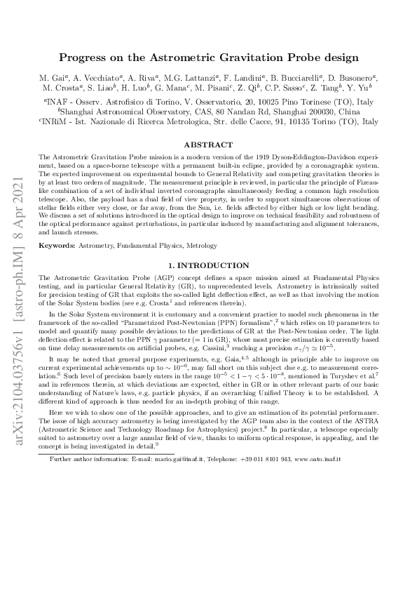 (PDF) Progress on the Astrometric Gravitation Probe design