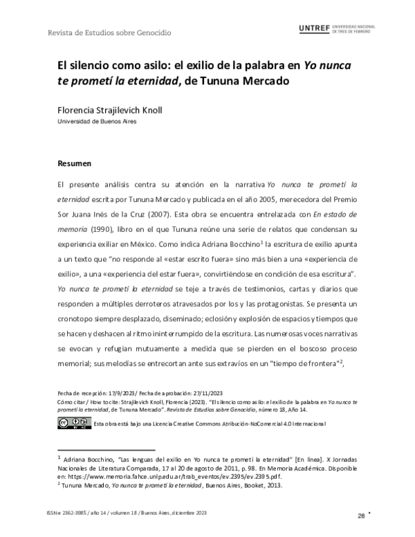 (PDF) El silencio como asilo: el exilio de la palabra en "Yo nunca te ...