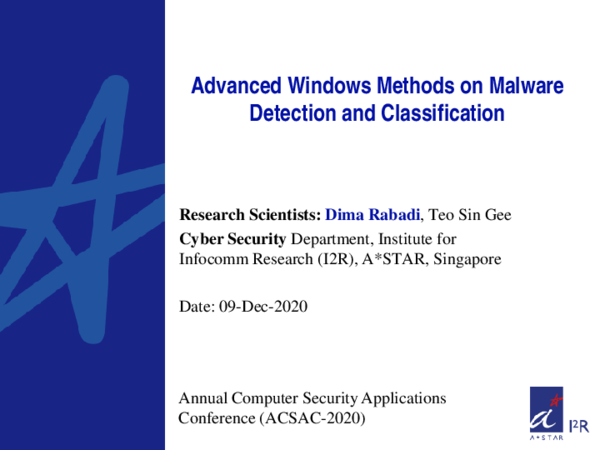 (PDF) Advanced Windows Methods on Malware Detection and Classification