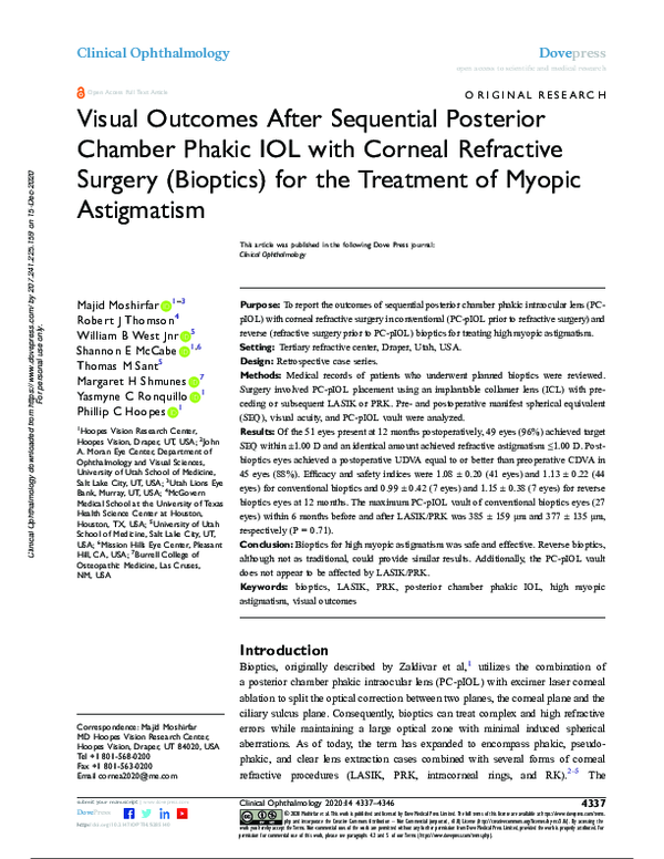 (PDF) Visual Outcomes After Sequential Posterior Chamber Phakic IOL ...