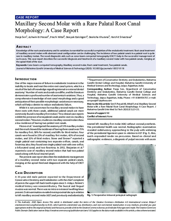 (PDF) Maxillary Second Molar with a Rare Palatal Root Canal Morphology ...