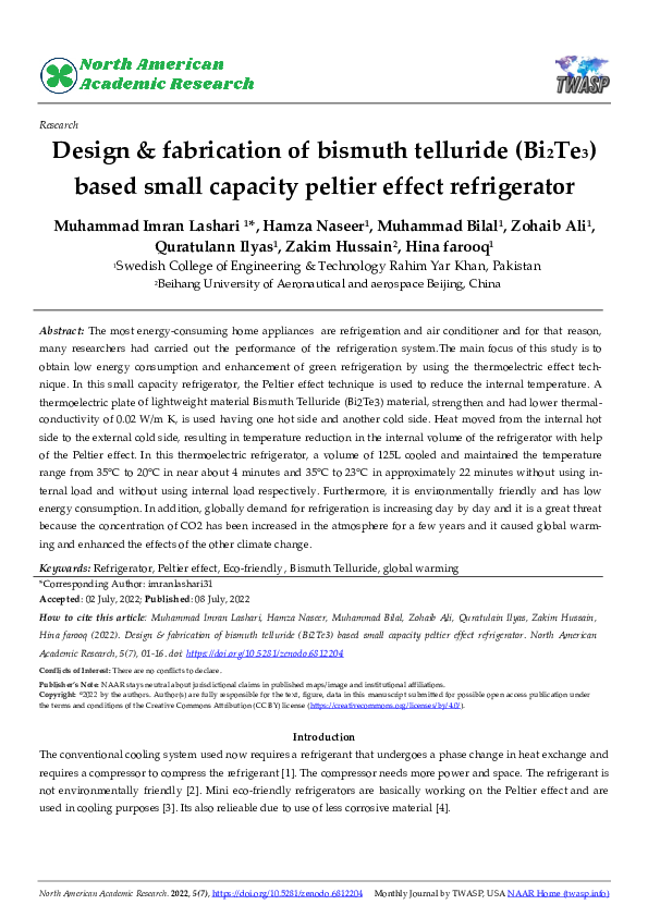 (PDF) Design & fabrication of bismuth telluride (Bi2Te3) based small ...