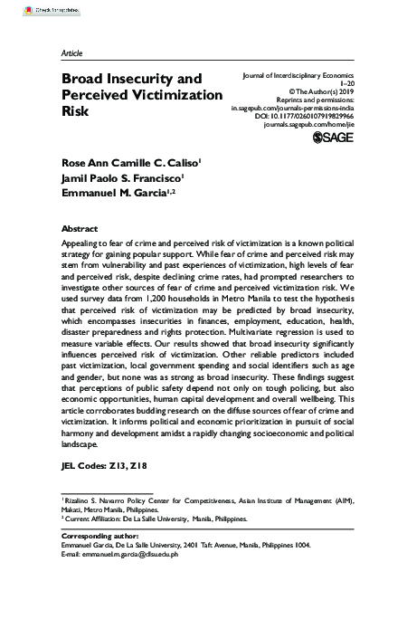 Broad Insecurity and Perceived Victimization Risk