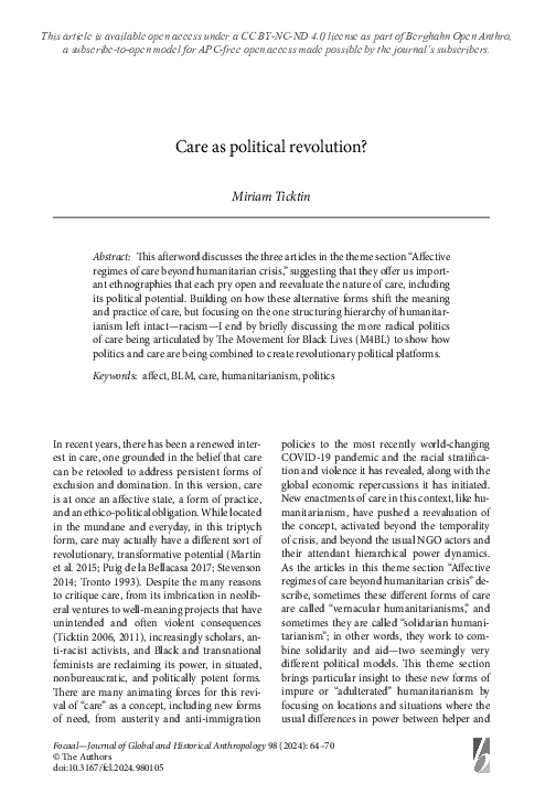 (PDF) Care as political revolution