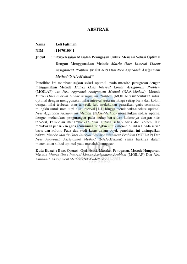 (PDF) Penyelesaian masalah penugasan untuk mencari solusi optimal dengan menggunakan metode ...