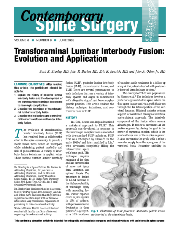(PDF) Transforaminal Lumbar Interbody Fusion