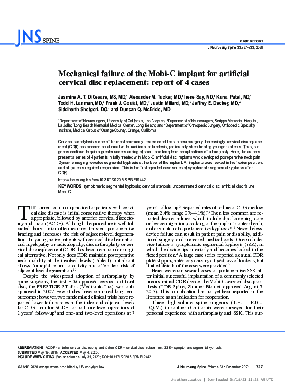(PDF) Mechanical failure of the Mobi-C implant for artificial cervical ...