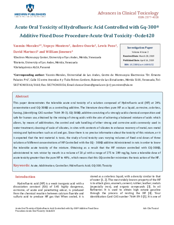 (PDF) Acute Oral Toxicity of Hydrofluoric Acid Controlled with Gq-300 ...
