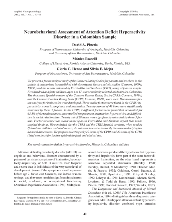(PDF) Neurobehavioral Assessment of Attention Deficit Hyperactivity ...