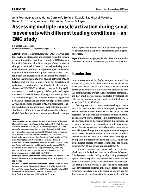 (PDF) Assessing multiple muscle activation during squat movements with ...