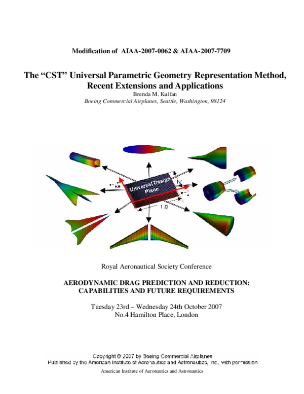 (PDF) The “CST” Universal Parametric Geometry Representation Method, Recent Extensions and ...