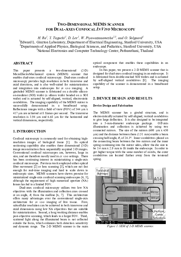 (PDF) Two-Dimensional MEMS Scanner for Dual-Axes Confocal in Vivo ...