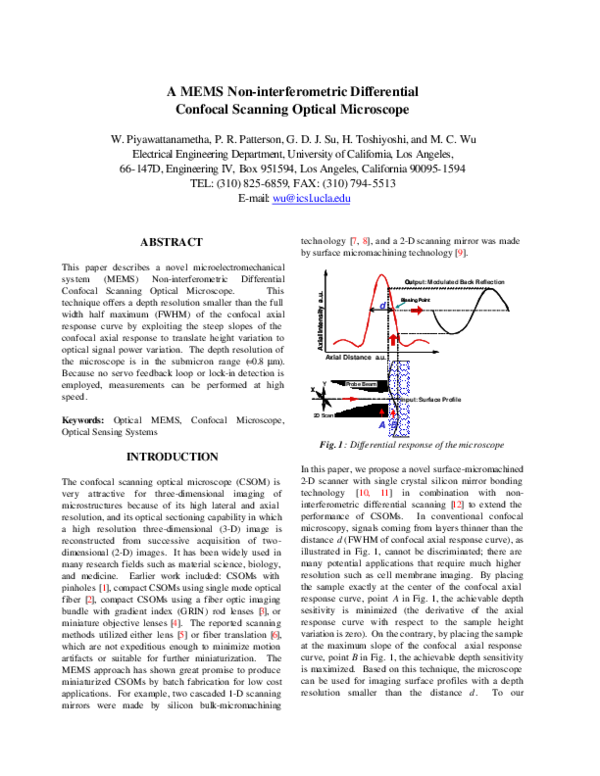 (PDF) A MEMS Non-interferometric Differential Confocal Scanning Optical Microscope