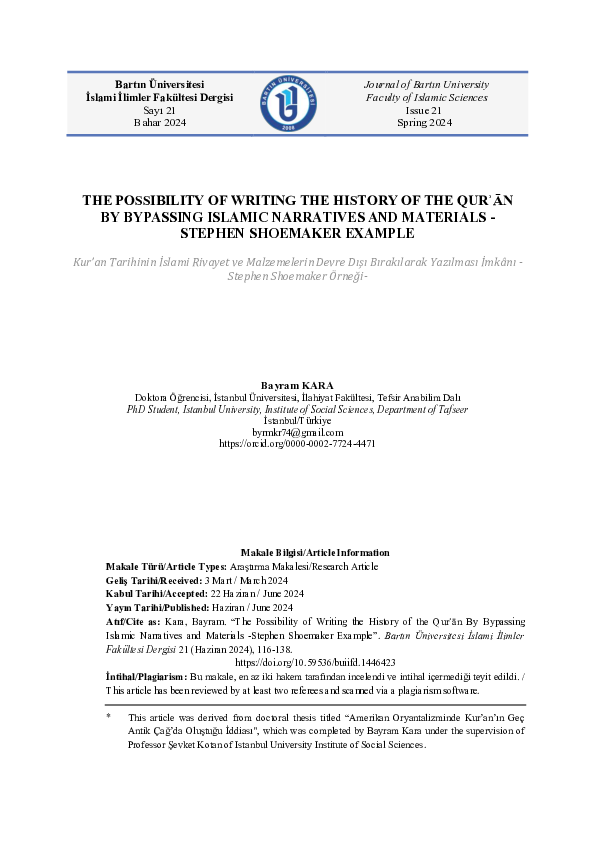 (PDF) THE POSSIBILITY OF WRITING THE HISTORY OF THE QUR'AN BY BYPASSING ...