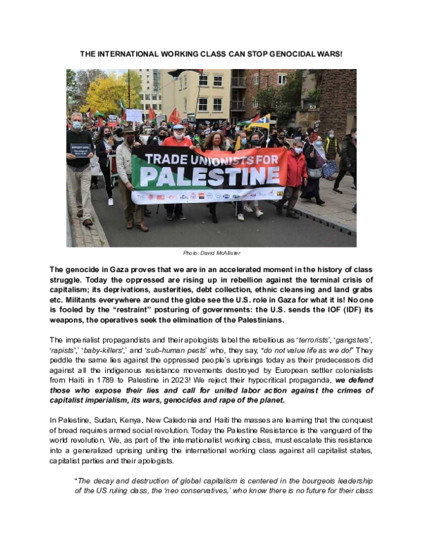 (PDF) THE INTERNATIONAL WORKING CLASS CAN STOP GENOCIDAL WARS