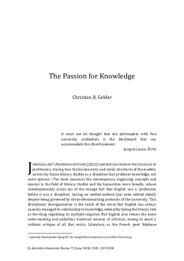 (PDF) The Passion for Knowledge