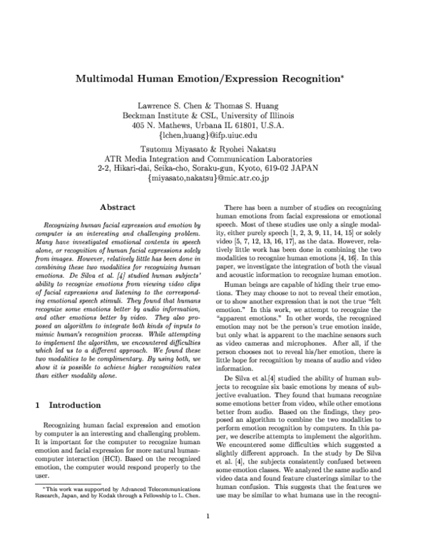 (PDF) Multimodal human emotion/expression recognition