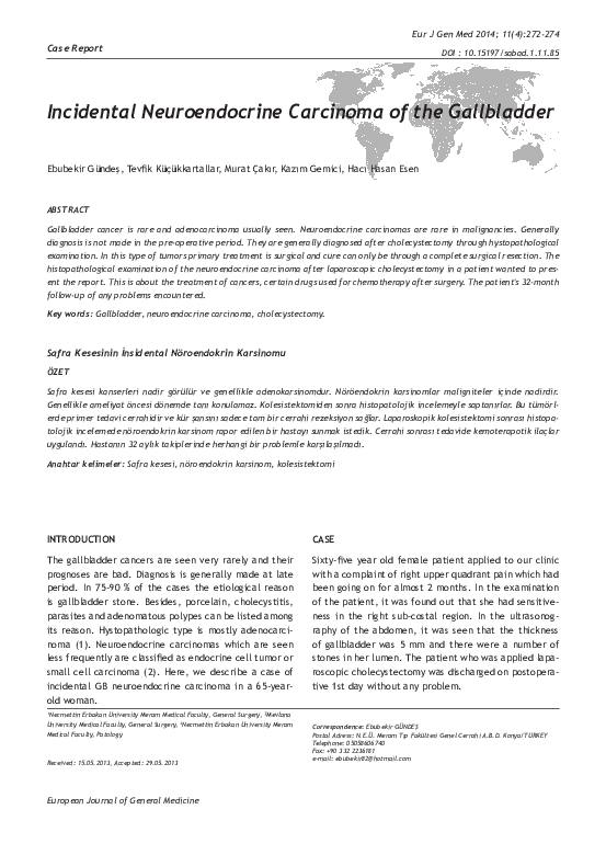 (PDF) Safra Kesesinin İnsidental Nöroendokrin Karsinomu | General Surgery - Academia.edu