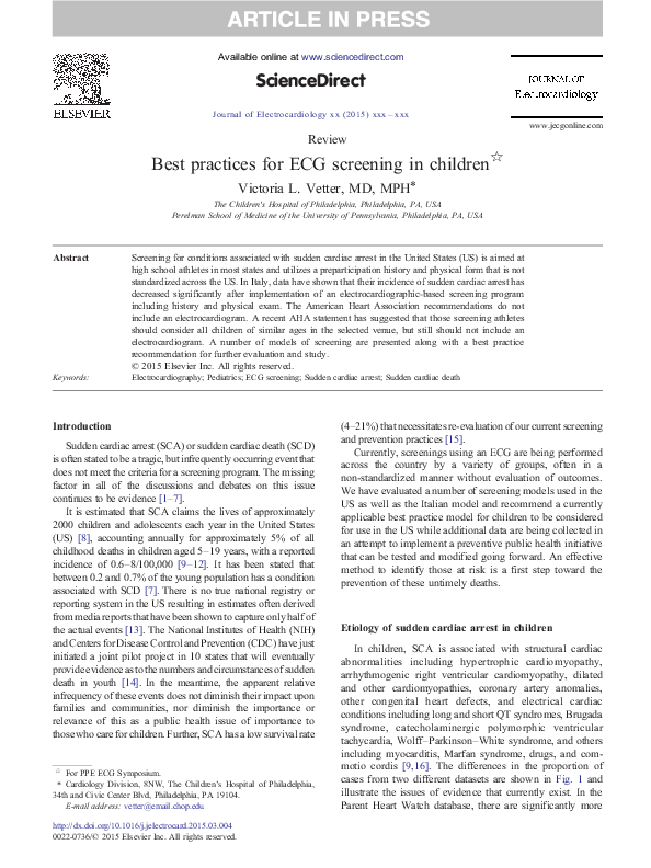 (PDF) Best practices for ECG screening in children