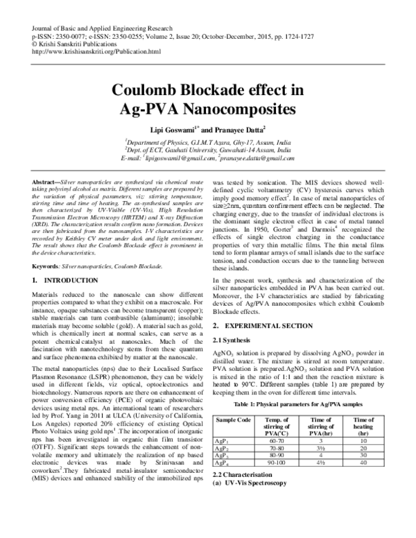(PDF) Coulomb Blockade effect in Ag-PVA Nanocomposites