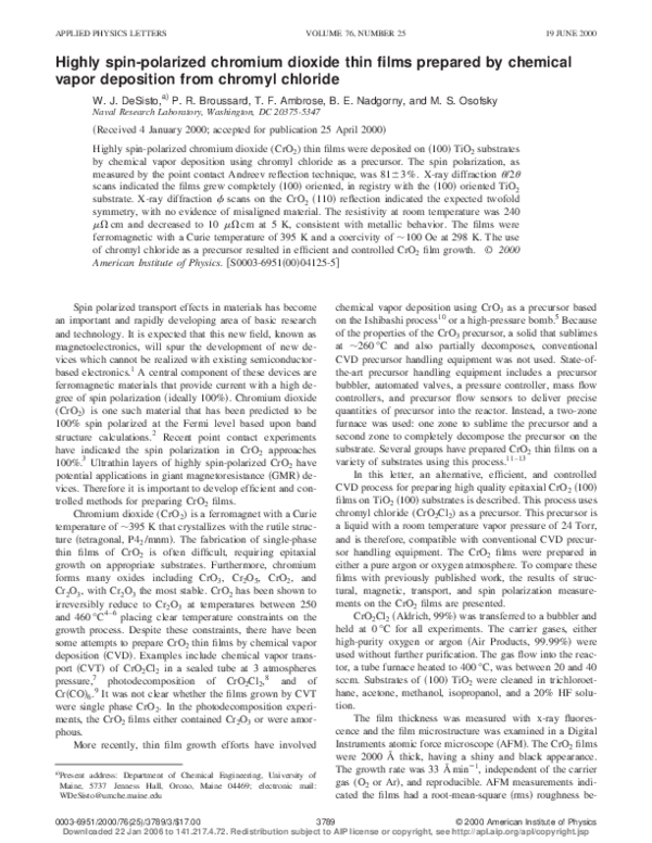 (PDF) Highly spin-polarized chromium dioxide thin films prepared by ...