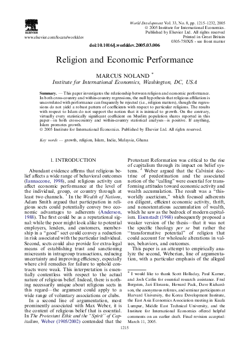 (PDF) Religion and economic performance