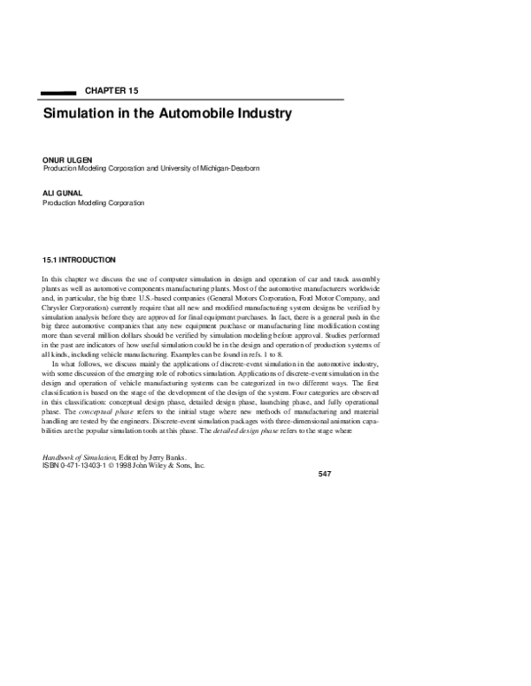 (PDF) Simulation in the Automobile Industry