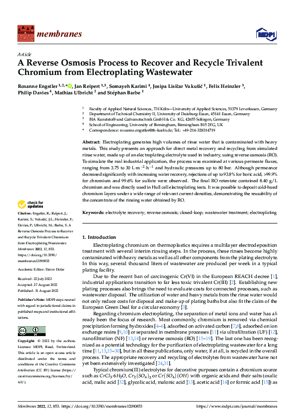 (PDF) A Reverse Osmosis Process to Recover and Recycle Trivalent ...