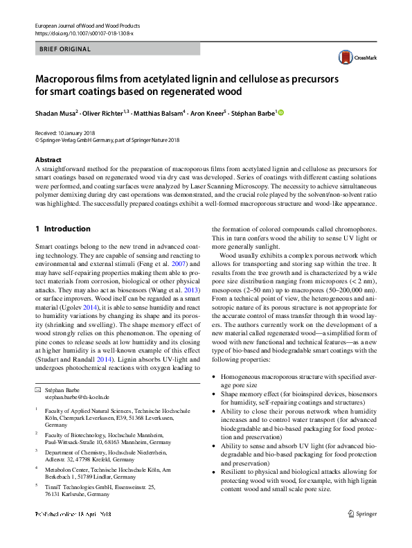 (PDF) Macroporous films from acetylated lignin and cellulose as ...