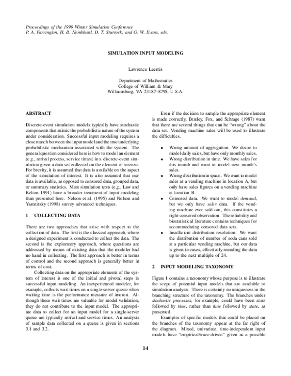 Pdf Simulation Input Modeling