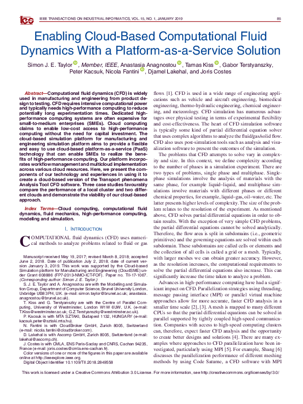 (PDF) Enabling Cloud-Based Computational Fluid Dynamics With a Platform-as-a-Service Solution