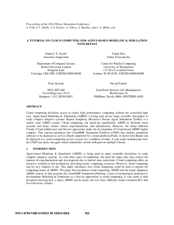 (PDF) A tutorial on Cloud computing for Agent-based Modeling & Simulation with Repast