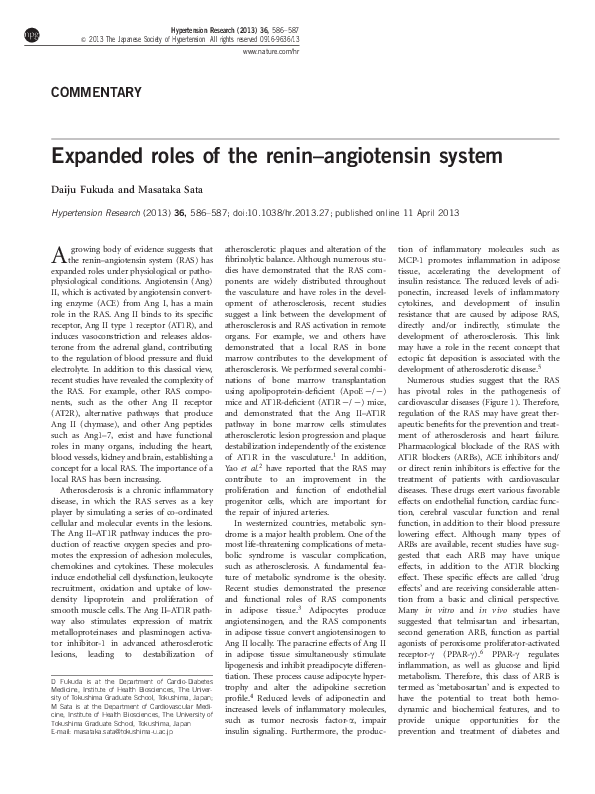 (PDF) Expanded roles of the renin–angiotensin system