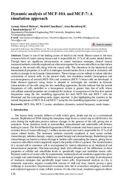 (PDF) Dynamic analysis of MCF-10A and MCF-7: A simulation approach ...