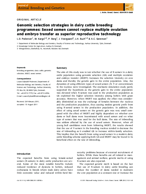(PDF) Genomic selection strategies in dairy cattle breeding programmes: Sexed semen cannot ...