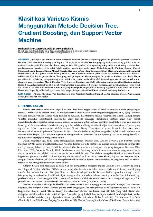 (PDF) Klasifikasi Varietas Kismis Menggunakan Metode Decision Tree, Gradient Boosting, dan ...