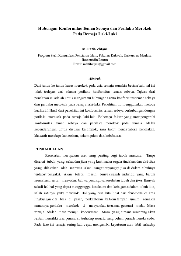 (PDF) Hubungan Konformitas Teman Sebaya dan Perilaku Merokok Pada Remaja Laki-Laki | M. Fatih ...