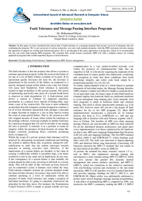 (PDF) Fault Tolerance and Message Passing Interface Programs
