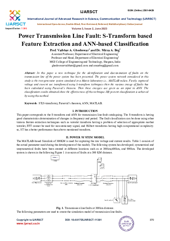 (PDF) Power Transmission Line Fault: S-Transform based Feature ...