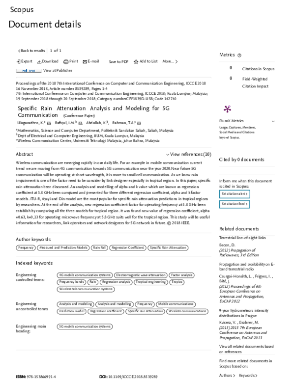 (PDF) Specific Rain Attenuation Analysis And Modeling For 5G Communication
