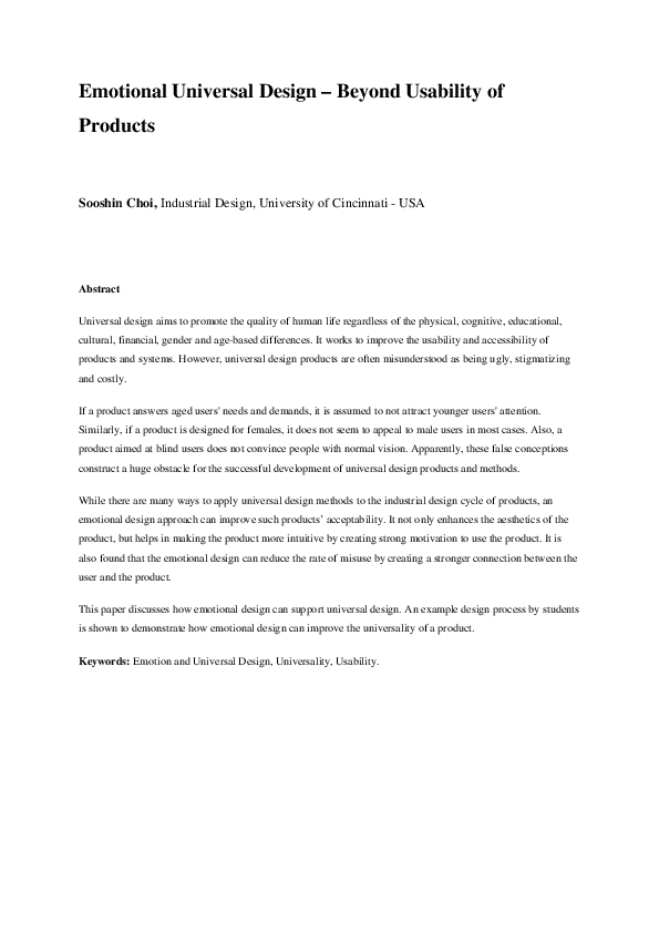 (PDF) Emotional Universal Design – Beyond Usability of Products