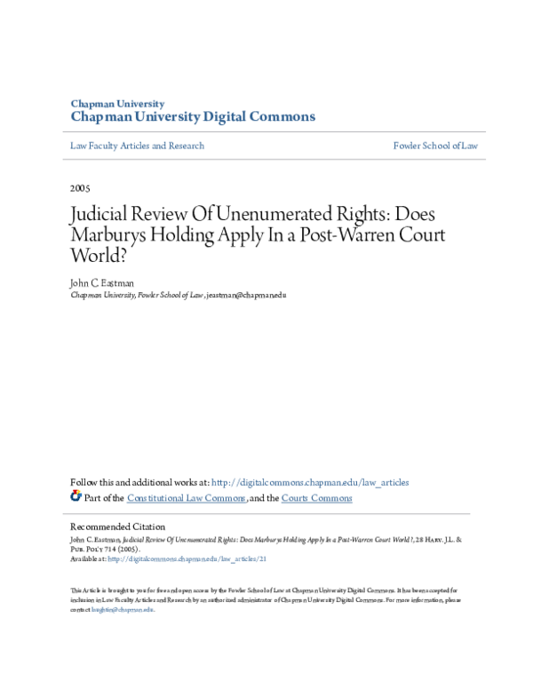 (PDF) Judicial Review of Unenumerated Rights: Does Marbury's Holding ...