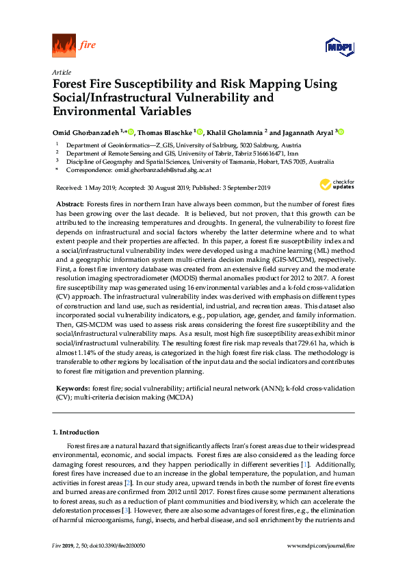 (PDF) Forest Fire Susceptibility and Risk Mapping Using Social ...
