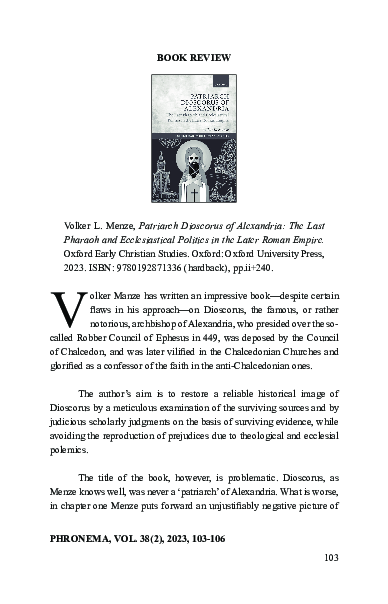 (PDF) Review of Menze Patriarch Dioscorus of Alexandria
