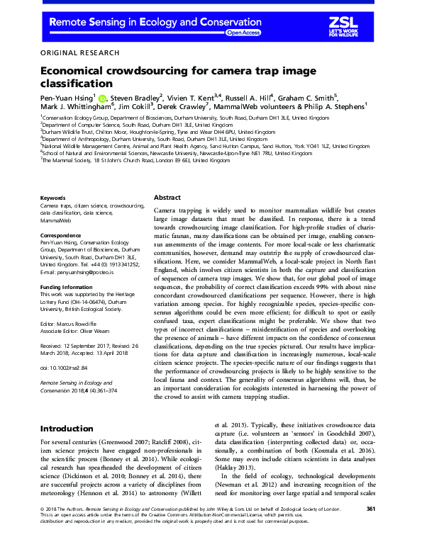 (PDF) Economical crowdsourcing for camera trap image classification