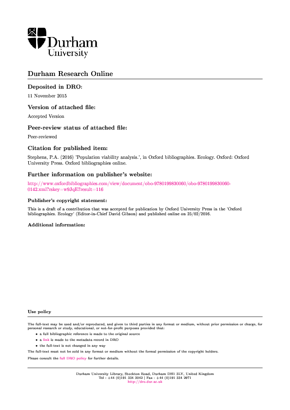 Pdf Population Viability Analysis