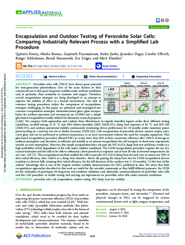 (PDF) Encapsulation and Outdoor Testing of Perovskite Solar Cells ...