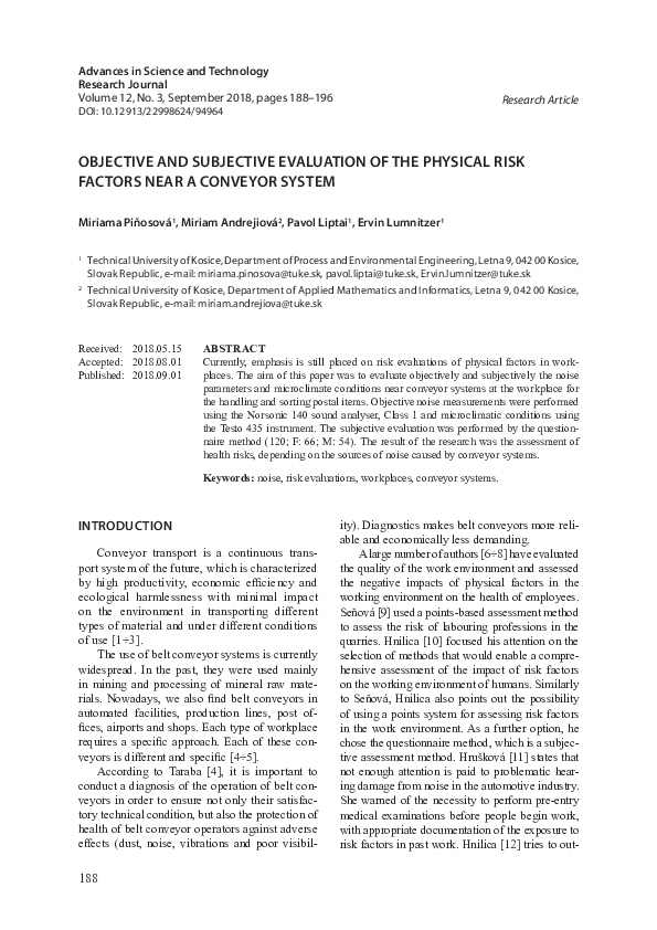 (PDF) Objective and Subjective Evaluation of the Physical Risk Factors ...