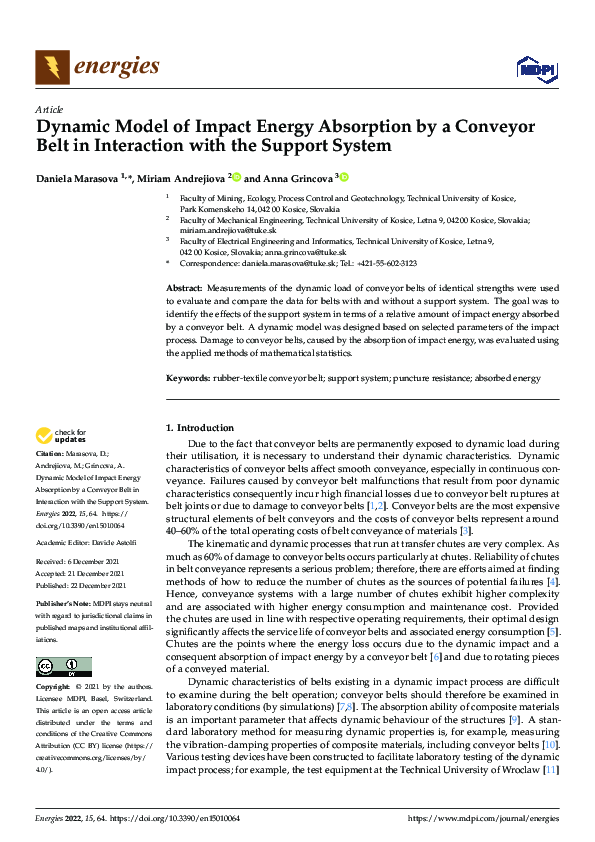 (PDF) Dynamic Model of Impact Energy Absorption by a Conveyor Belt in Interaction with the ...