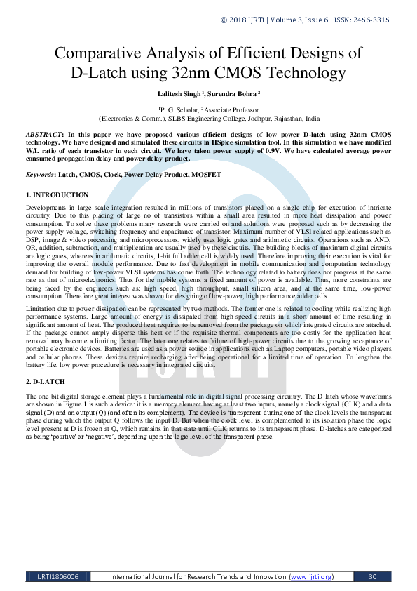 (PDF) Comparative Analysis of Efficient Designs of D-Latch using 32nm ...